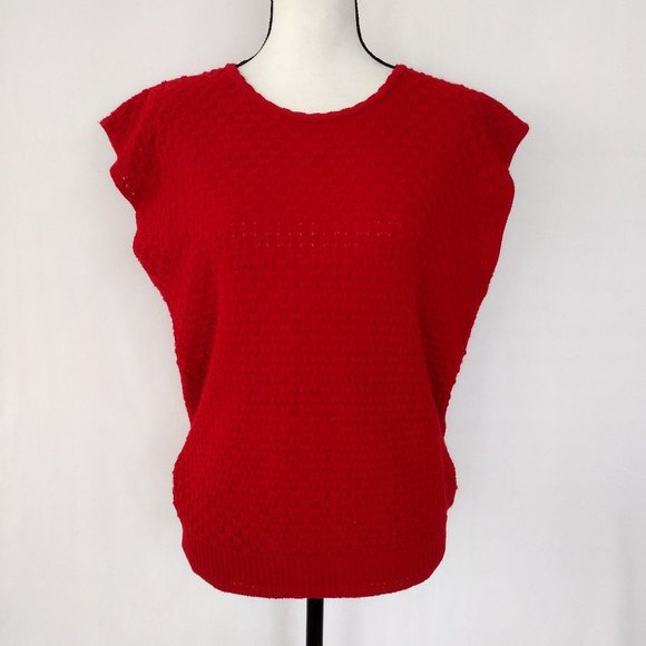 Vintage | Sweaters | Vintage 8s90s Bright Red Sleeveless Knit Oversized ...